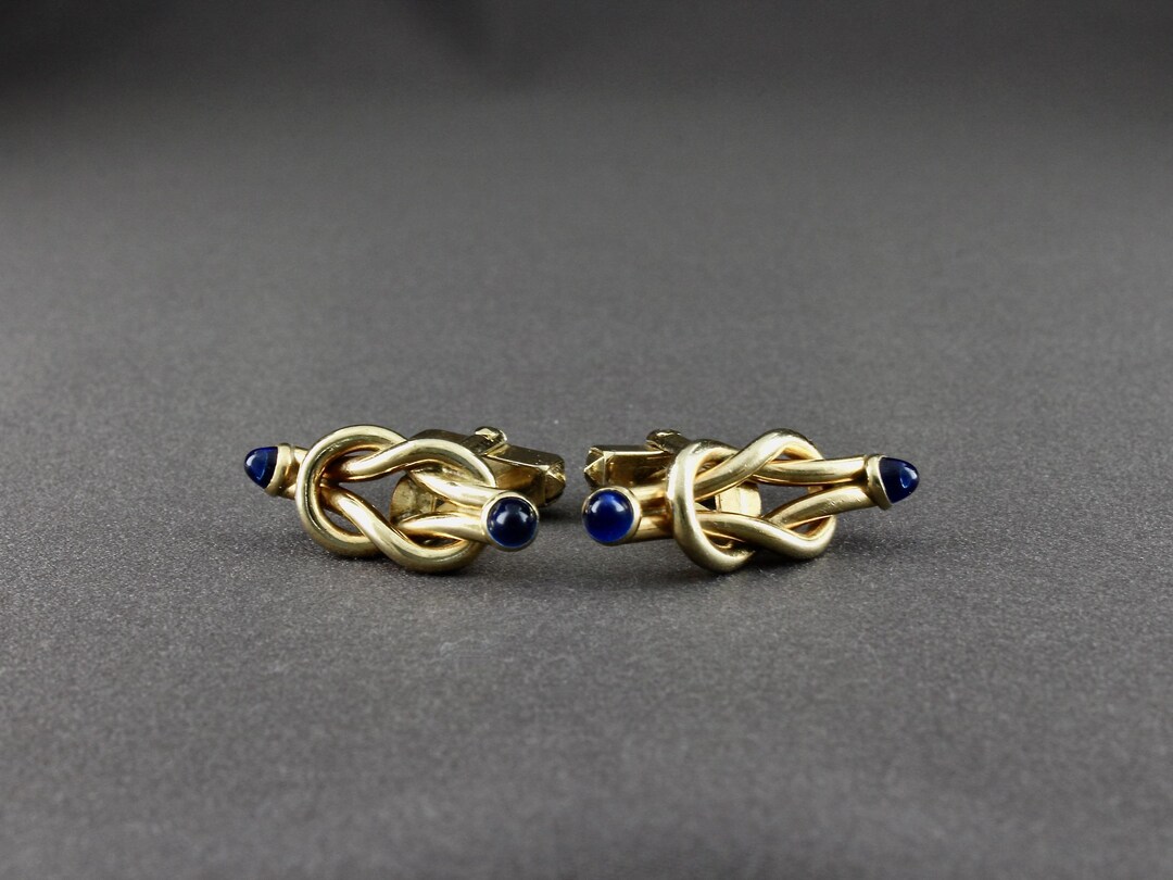 Vintage Anson Art Deco Love Knot Shiny Gold Tone and Blue Glass ...