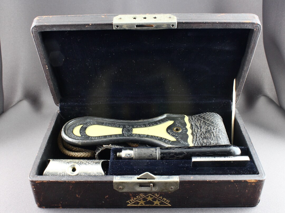 Vintage 1900s Kampfe Star SE Safety Razor Wedge Blade Leather Strop ...