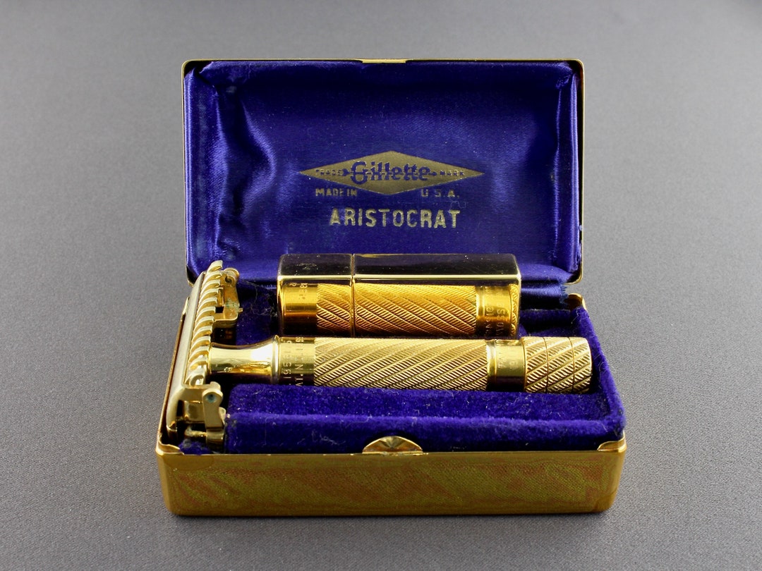 Vintage 1930s Gillette Aristocrat Gold TTO Double Edge Safety Razor and ...