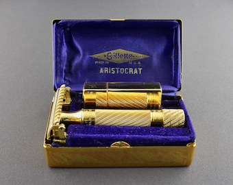 1934 Gillette Gold Aristocrat Open Comb TTO Vintage Safety Razor Set in ...