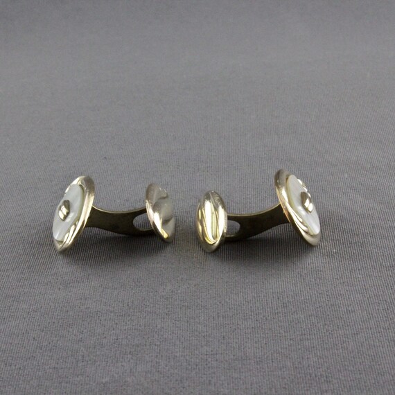 Vintage AM Double Art Deco Shiny Gold Tone White Moth… - Gem