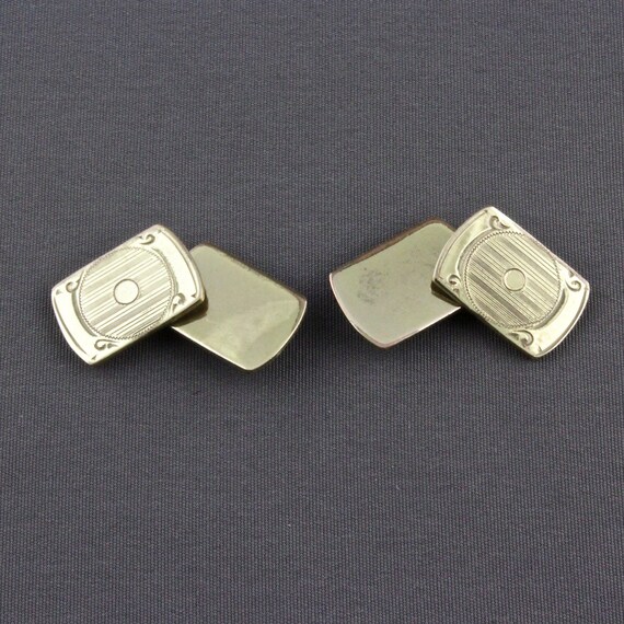 Vintage Art Deco Shiny Gold Tone Rectangular Engraved… - Gem