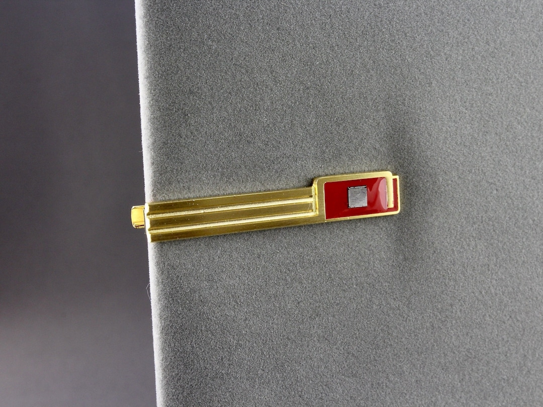 Vintage NEC IC Computer Microprocessor Chip and Red Enamel Tie Bar Tie ...