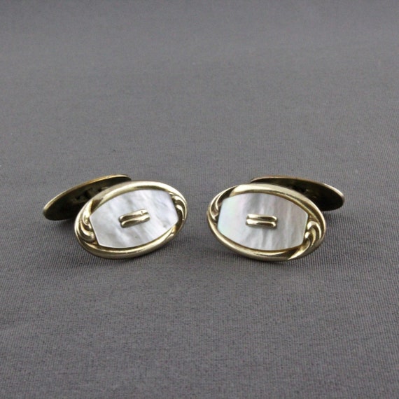 Vintage AM Double Art Deco Oval Brass And White Mothe… - Gem