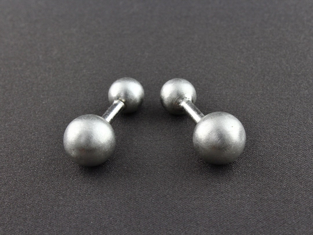 Vintage Silver Tone Brushed Finish Double Sided Round Barbell Style Cufflinks - Etsy