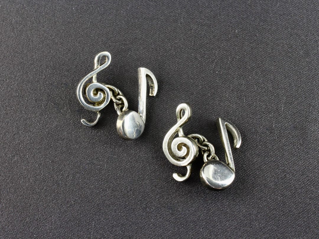 Vintage Sterling Silver Musical Treble Clef and Eighth Note Double ...