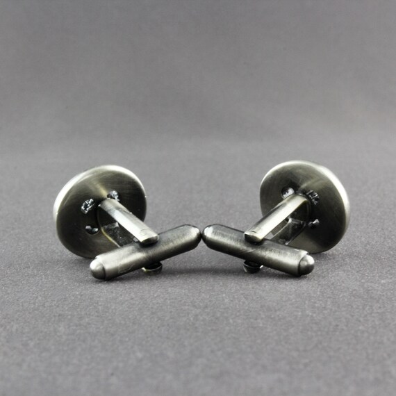 Vintage Pewter Colored Button Design Cufflinks - Gem