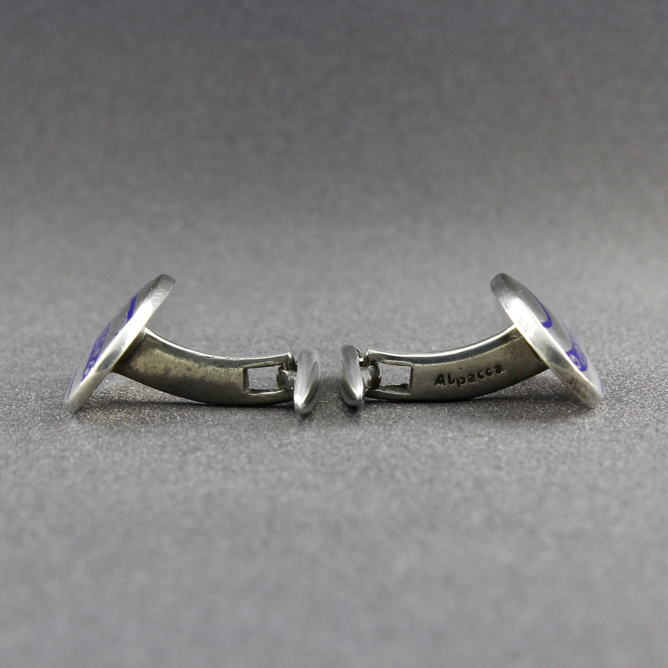 Vintage Art Deco Shiny Alpacca Silver and Dark Blue Enamel - Etsy