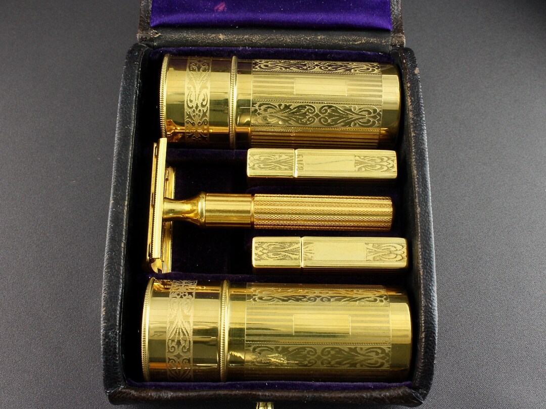 Vintage 1920s Gillette Cavalier Gold DE Safety Razor Etched Blade Boxes ...