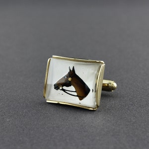Vintage Anson Brown Horse Reverse Cut Crystal Intaglio Shiny Gold Tone ...