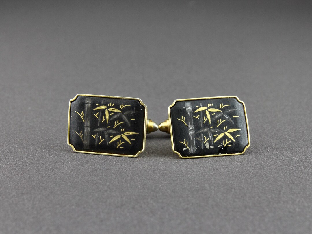 Vintage Amita Japanese Damascene Bamboo Cut Corners Rectangular ...