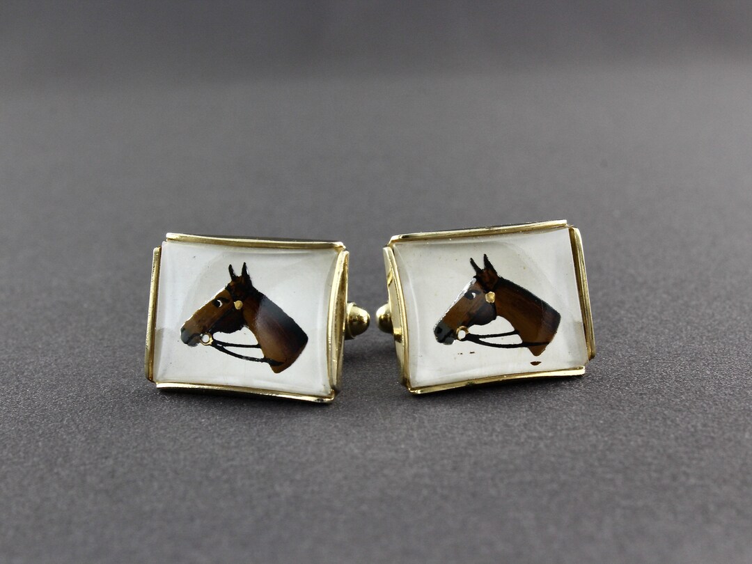 Vintage Anson Brown Horse Reverse Cut Crystal Intaglio Shiny Gold Tone ...