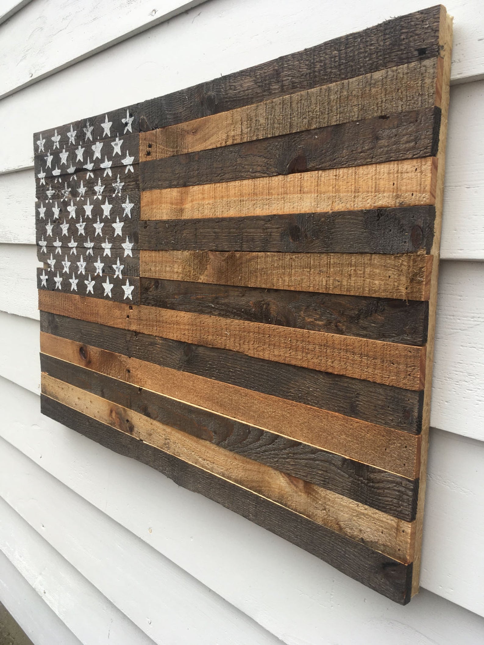 Pallet Wood Flag, Americana, Handmade, Natural Wood, Reclaimed ...