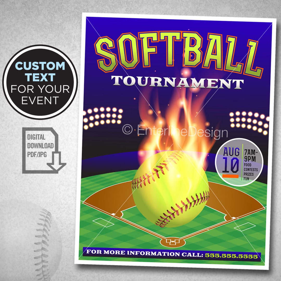 Softball Tournament Softball Theme Softball Birthday Invitation ...