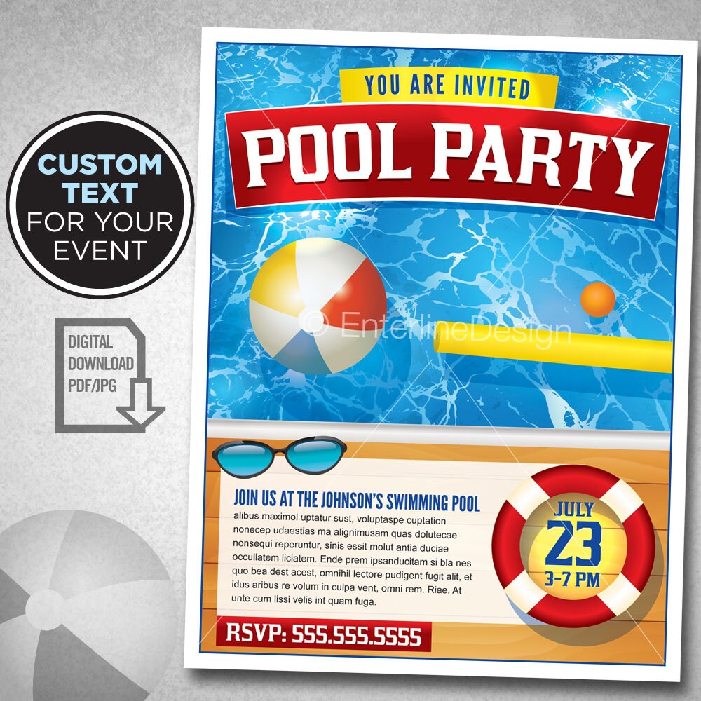 Swimming Pool Party Invitation Template Custom Digital Download - Etsy