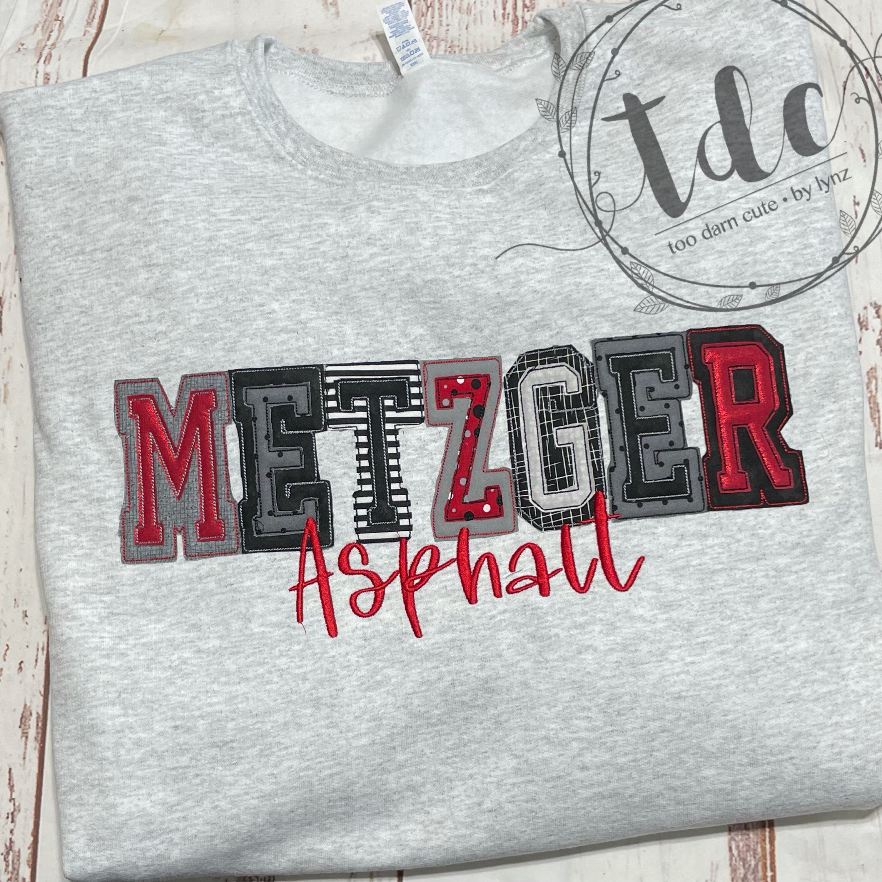 Custom Applique , Double Appliqué Fabric Collegiate Letters, Asphalt ...