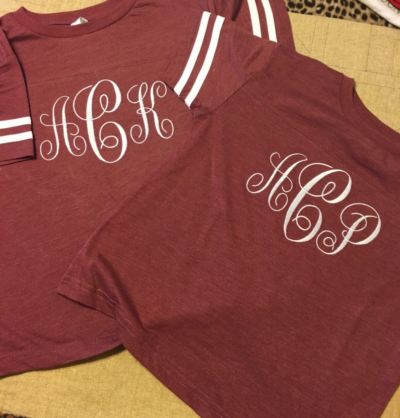 Girls Monogram Initial Stripe Sleeve Jersey T-shirt - Etsy