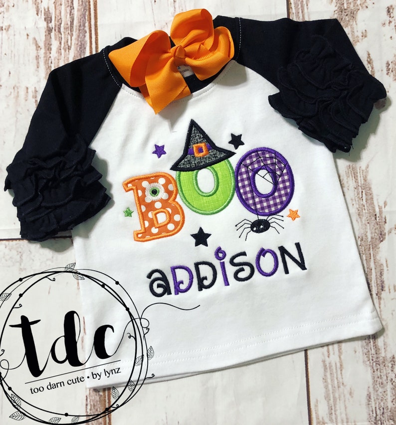 BOO Applique Design With Name Ruffle Raglan Shirt - Etsy