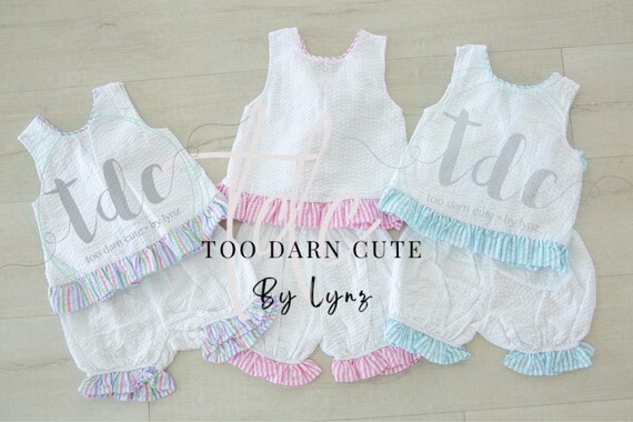 Monogram Personalized Girls Swing Back Set Seersucker Bow | Etsy