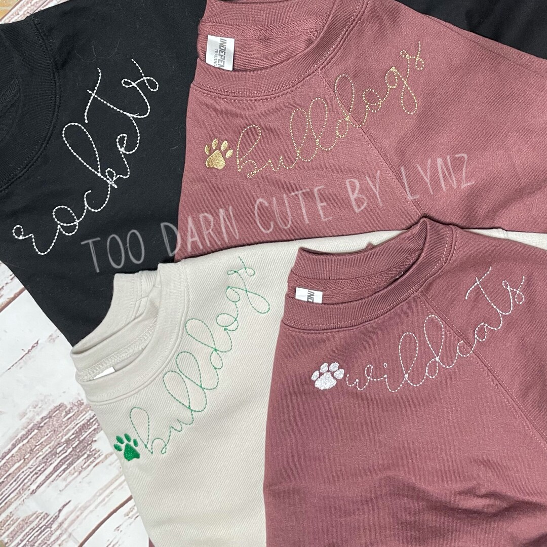 Custom Embroidery, Name, Team, Word, Collar Crewneck Light Weight ...