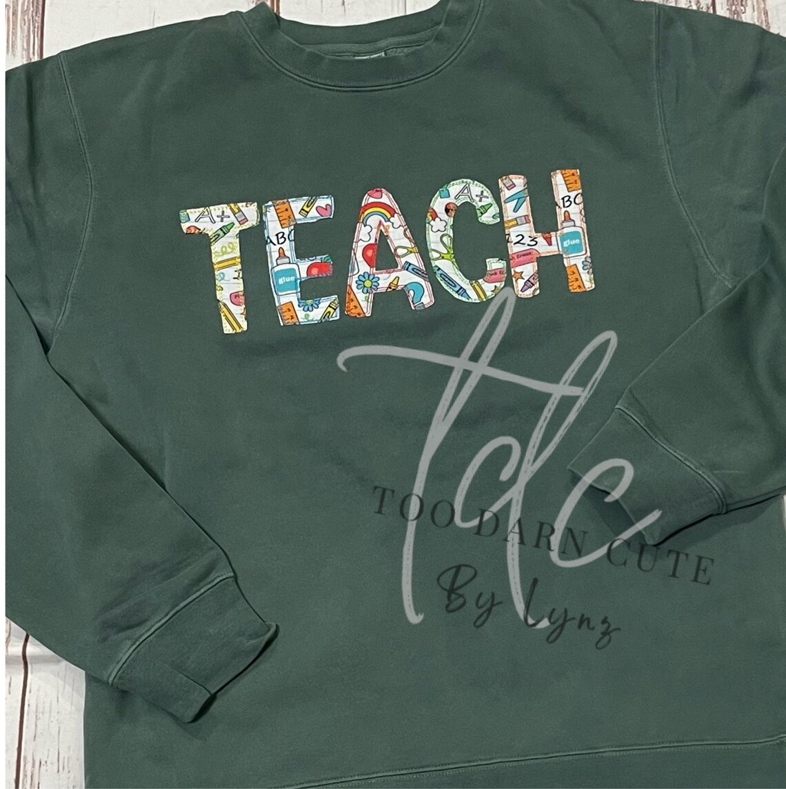 Teacher, Teach Appliqué Sweatshirt, School Supplies Fabric, Teacher ...