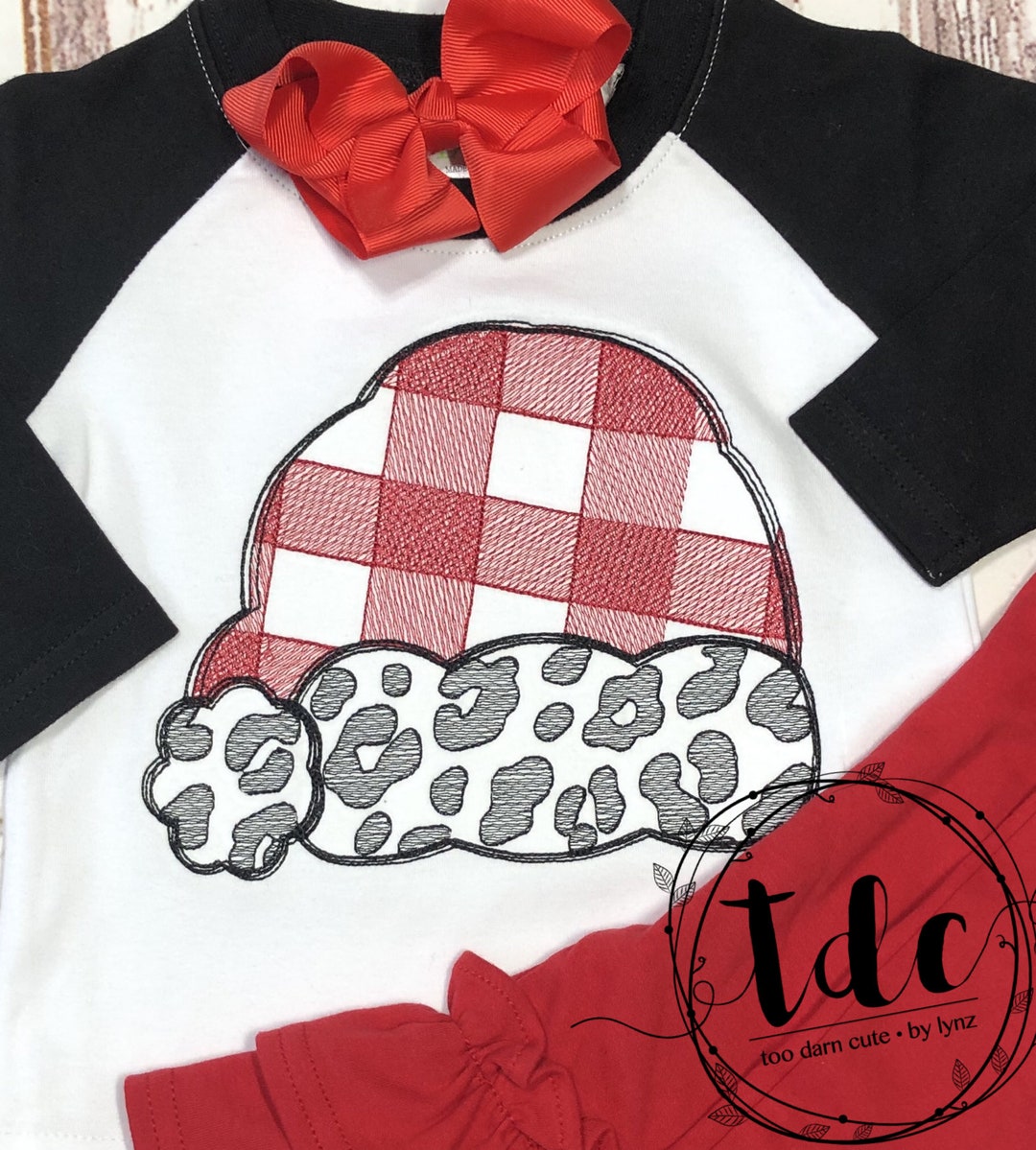 Santa Hat Leopard Embroidery Sketch Raglan Shirt - Etsy