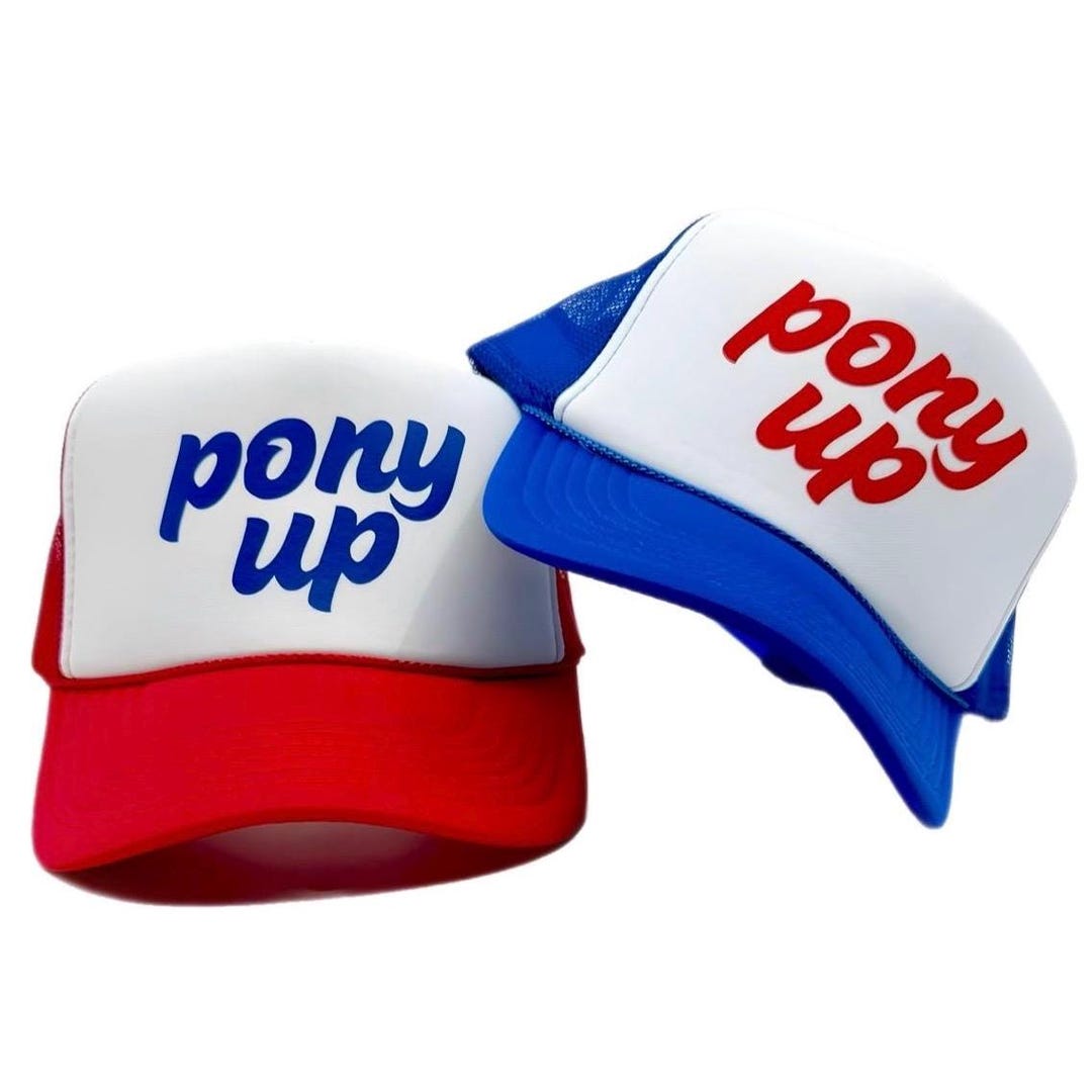Pony up Trucker Hat | Dallas Game Day Cap | Red and Blue Mesh Snapback ...
