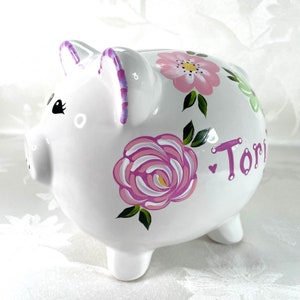 Piggy Bank Flower Piggy Bank Hand Painted Personalized - Etsy