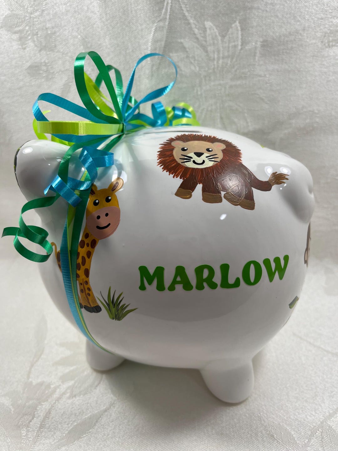 Personalized Safari Animal Ceramic Piggy Bank, Hand Painted - Etsy