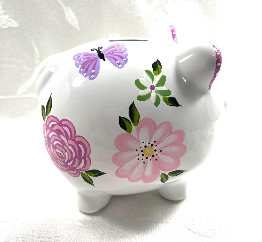 Piggy Bank,flowers & Butterflies,hand Painted, Personalized,gift - Etsy
