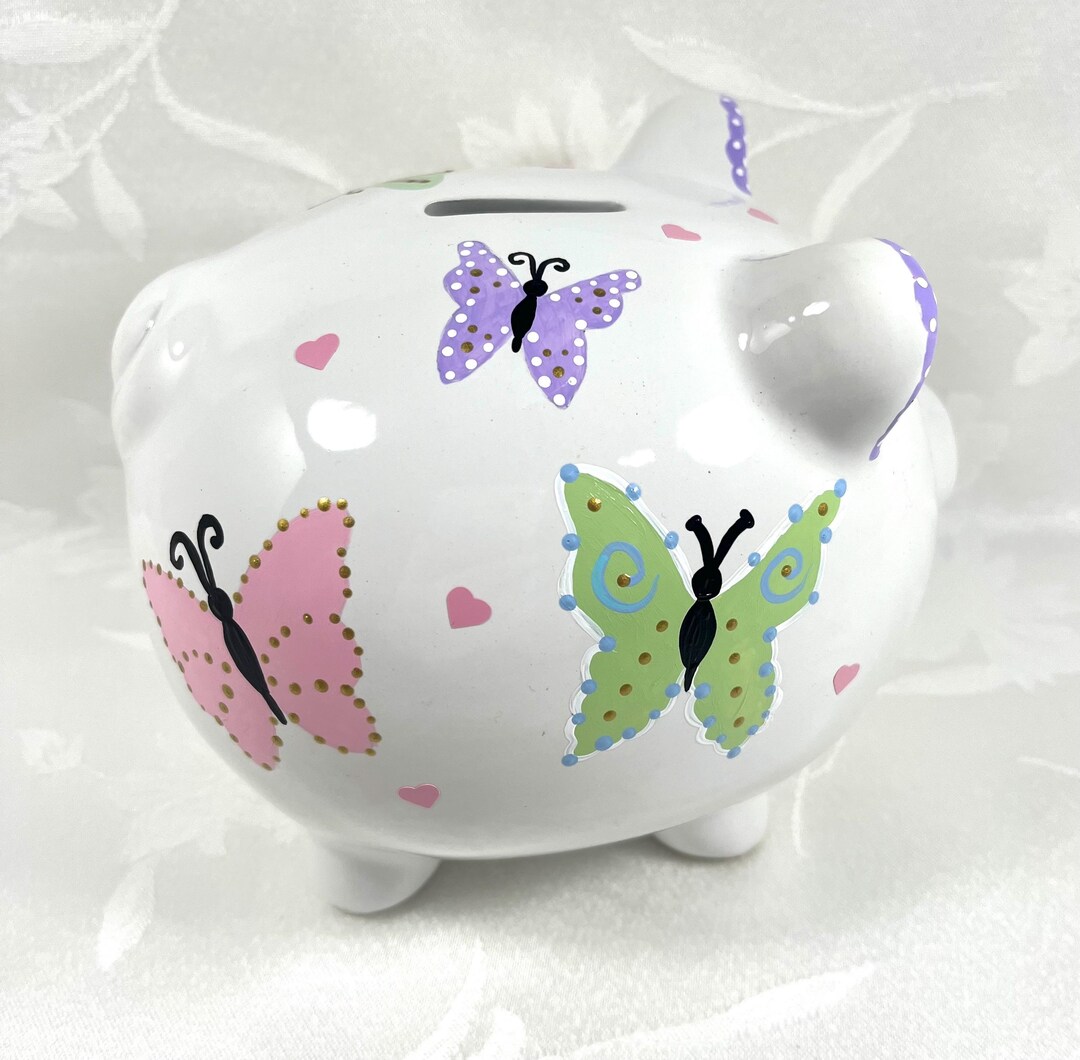 Piggy Bank,butterflies,hand Painted, Personalized,gift Idea - Etsy