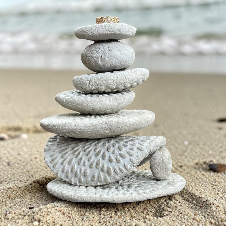 Handmade Stacked Stone Sculpture, Zen Ring Holder, Coastal Beach Accent ...