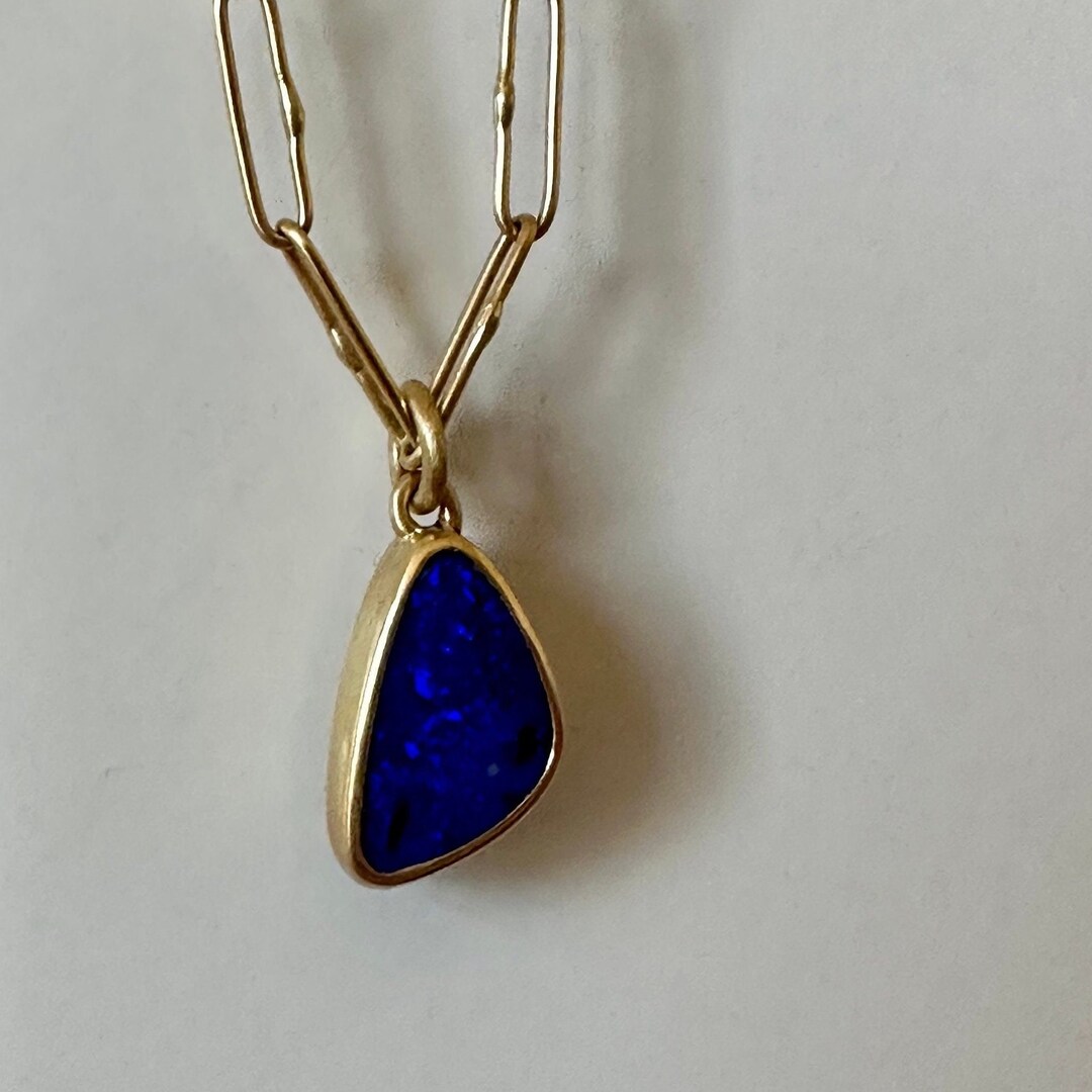 Indigo Boulder Opal Pendant 18k Yellow Gold - Etsy