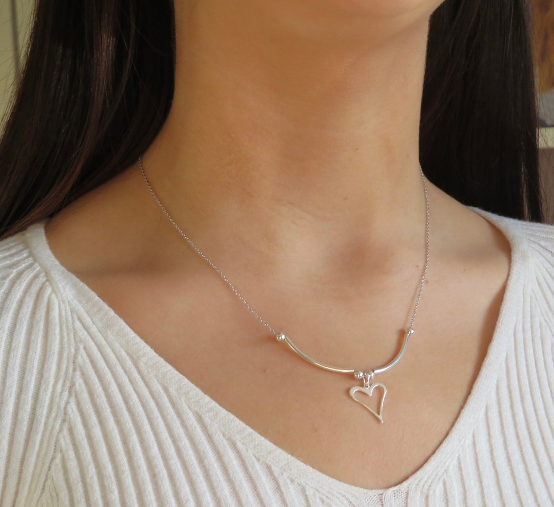 Sterling Silver Heart Necklace, Silver Necklace, Heart Necklace ...