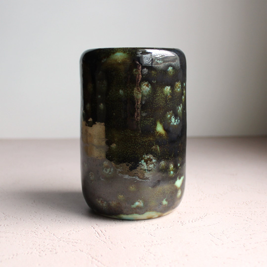 Oil Spill Vase Small Black Vase Decorative Pottery Black and Aqua - Etsy