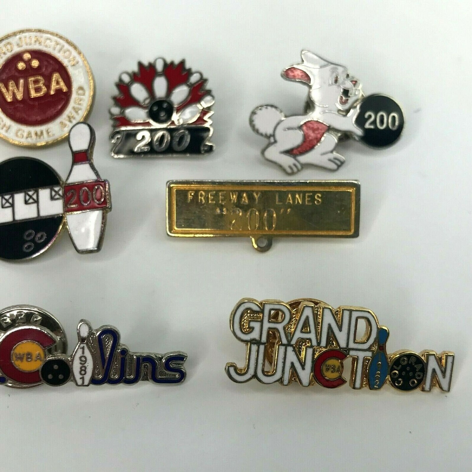 Bowling Pin Brooch Lot of 10 Vintage WBA Metal Enamel Freeway Lanes ...