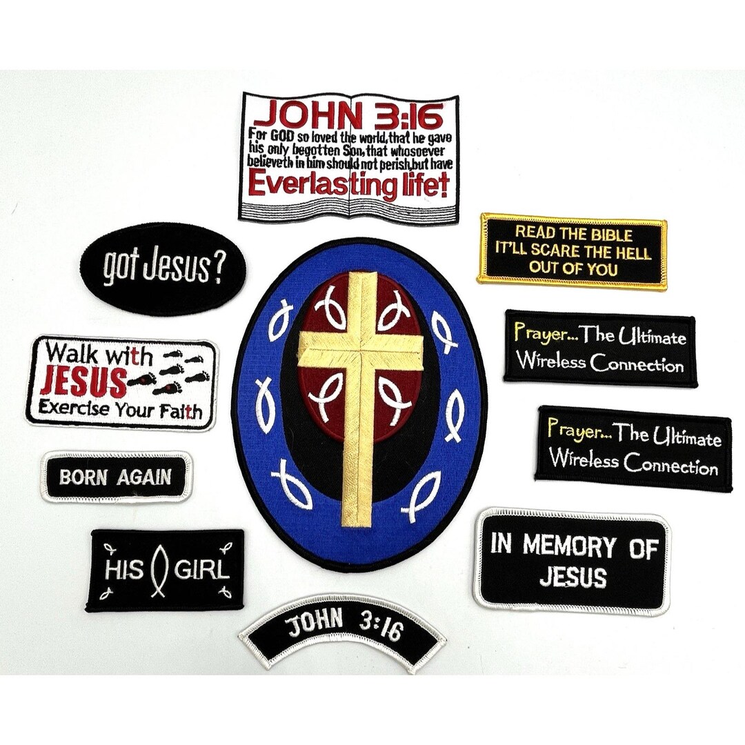 Set of 11 Iron on Sew on Patches Religious Christian Fish Symbol Jesus ...