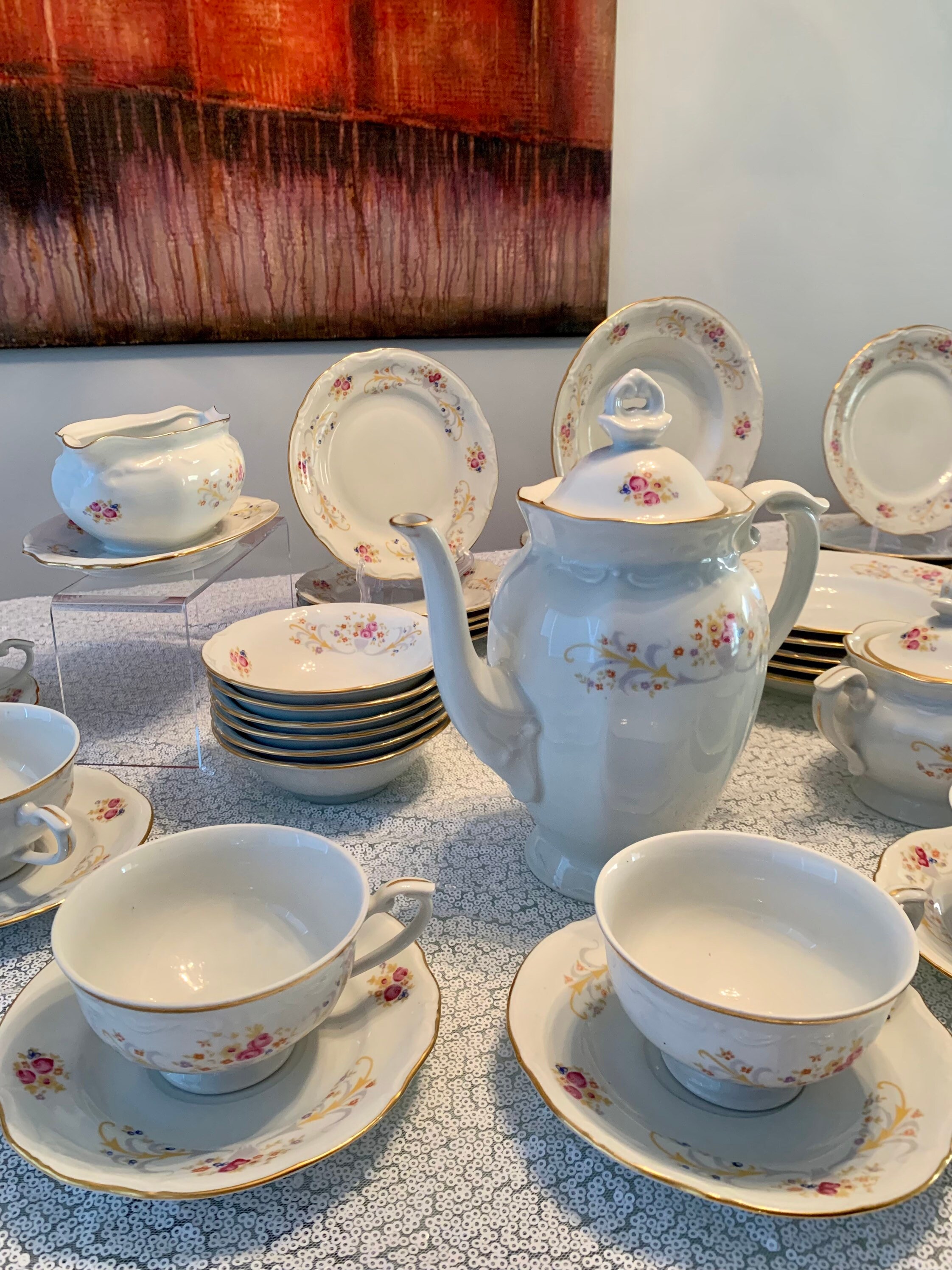 Vintage Chodziez Coffee Tea Set Made in Poland Porcelain Circa 1964 Pink Roses - Etsy