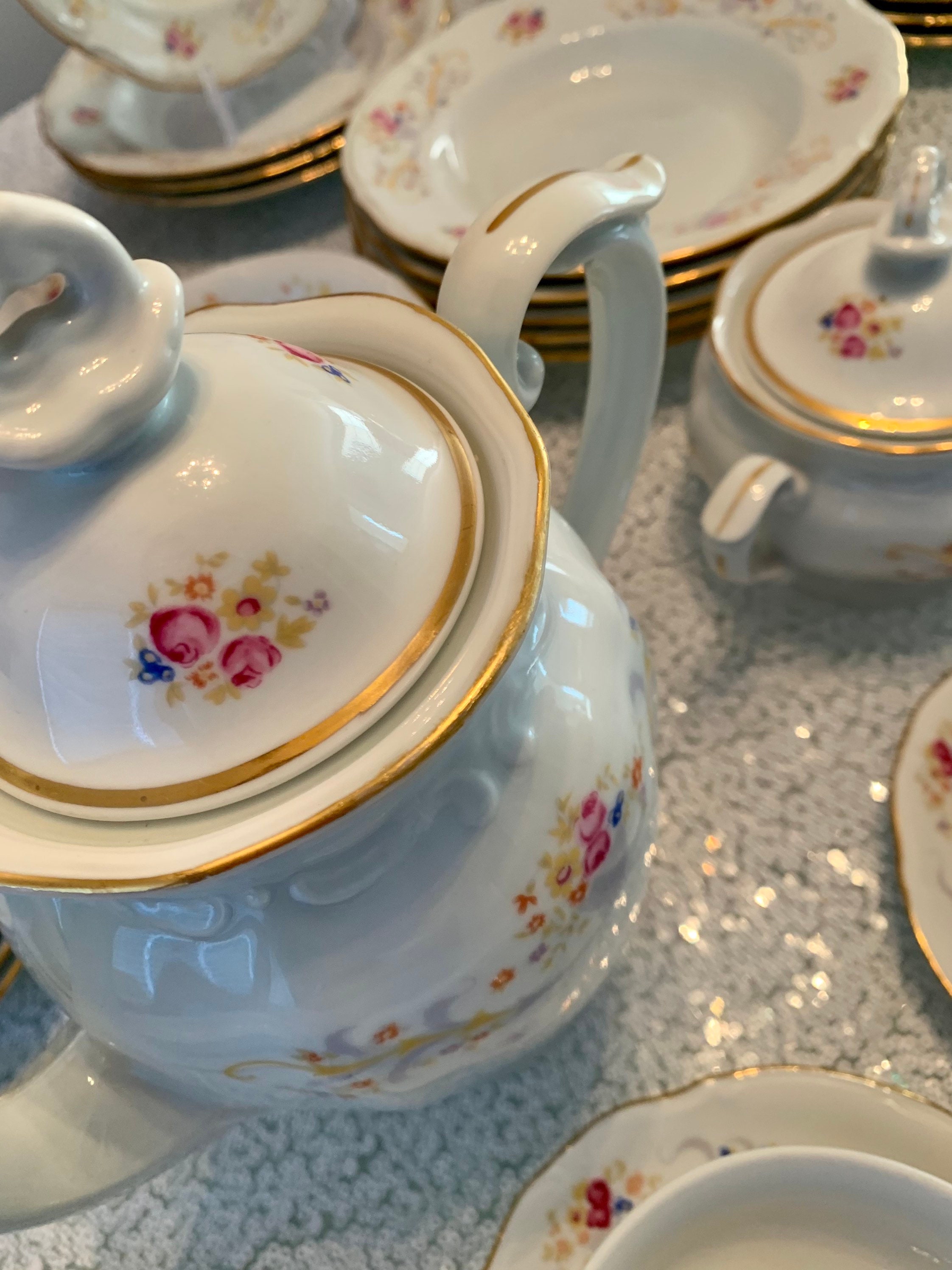 Vintage Chodziez Coffee Tea Set Made in Poland Porcelain Circa 1964 Pink Roses - Etsy