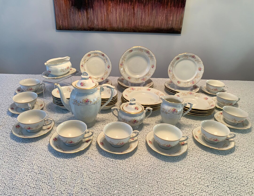 Vintage Chodziez Coffee Tea Set Made in Poland Porcelain Circa 1964 Pink Roses - Etsy