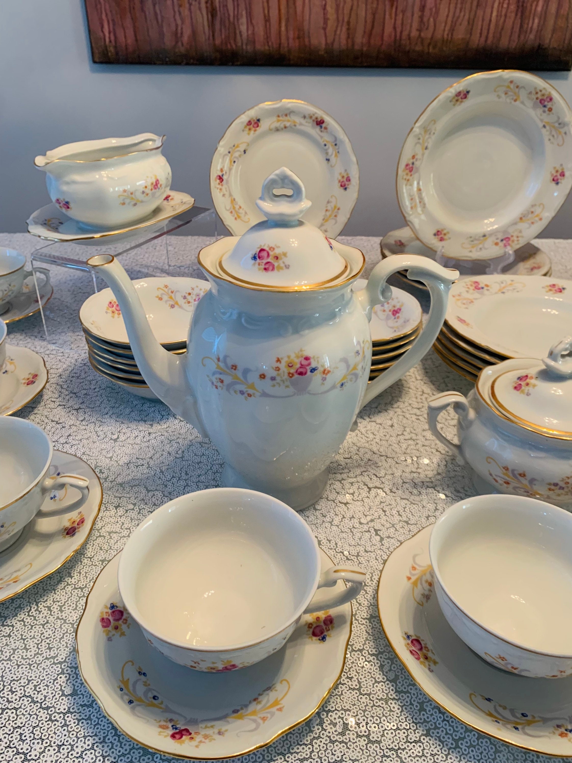 Vintage Chodziez Coffee Tea Set Made in Poland Porcelain Circa 1964 Pink Roses - Etsy