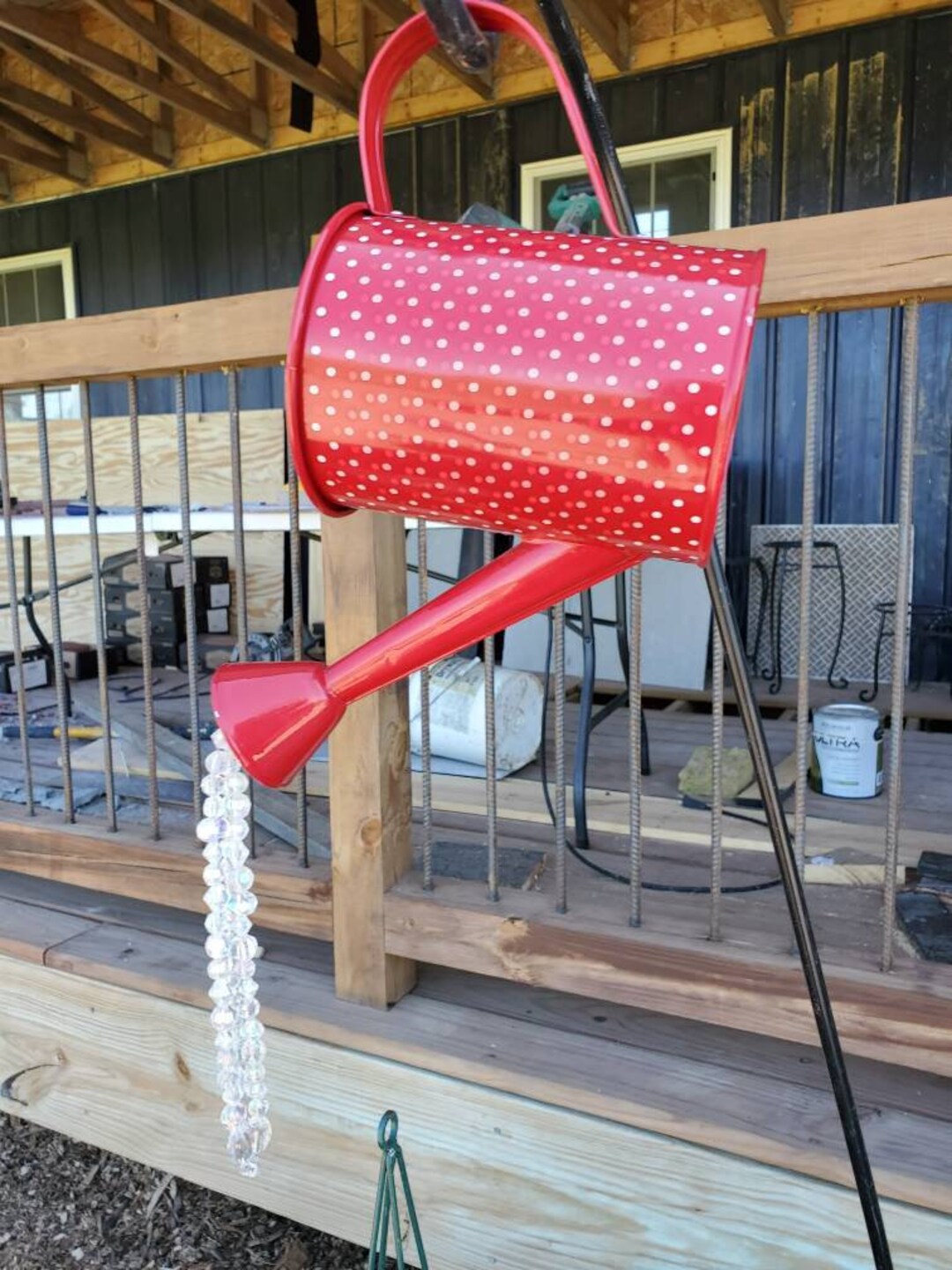Whimsical Crystal Pouring Watering Can - Polka Dot Metal - Garden Art ...