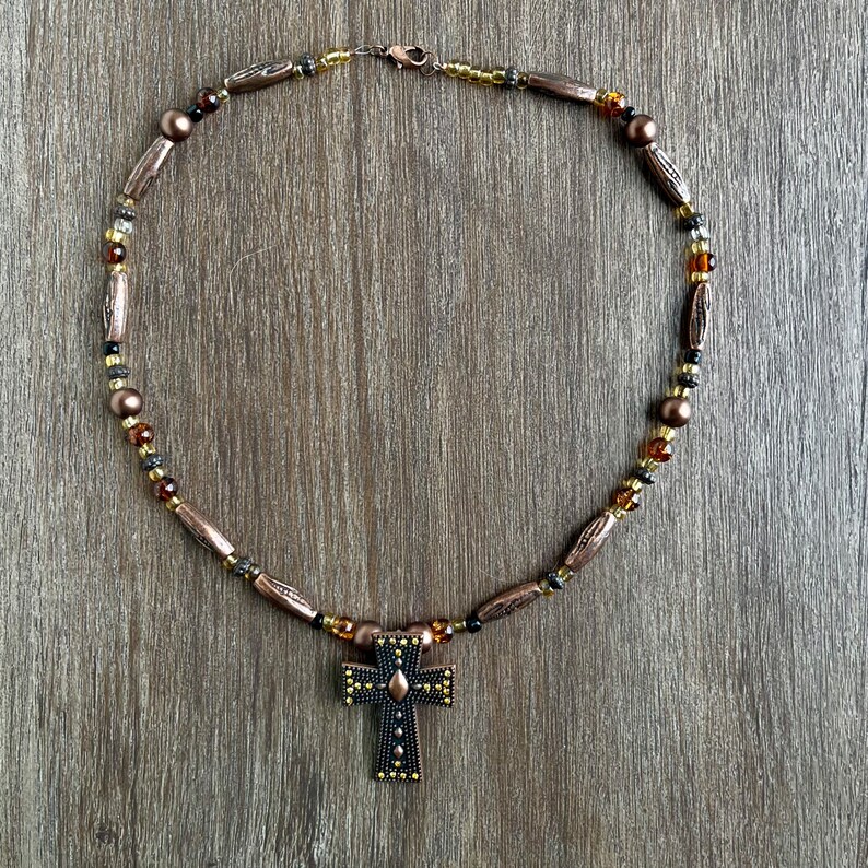 Rustic Copper Cross Necklace - Etsy