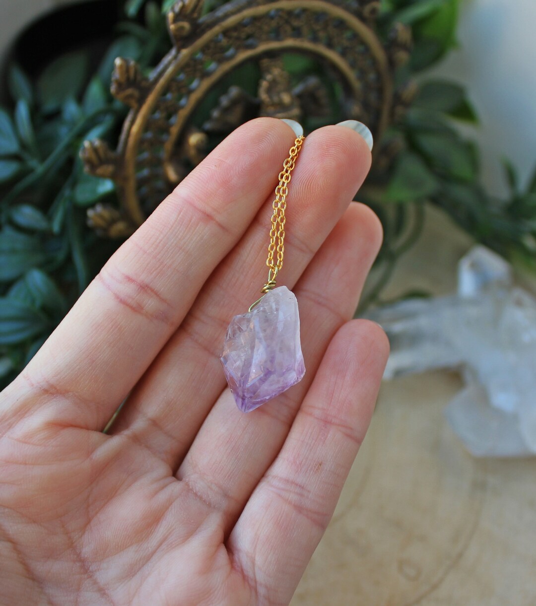 Amethyst Tooth, Amethyst Necklace, Crystal Jewelry, Gold Plated ...