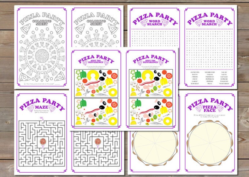 Purple Pizza Party Games! Printable Party Games, Girls Pizza Party ...