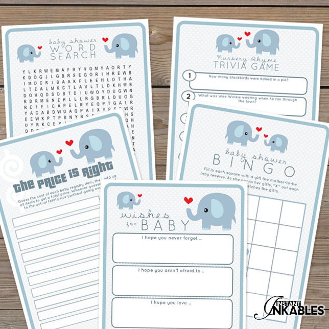 Blue Elephant Baby Shower Gameselephant Baby Shower Blue - Etsy