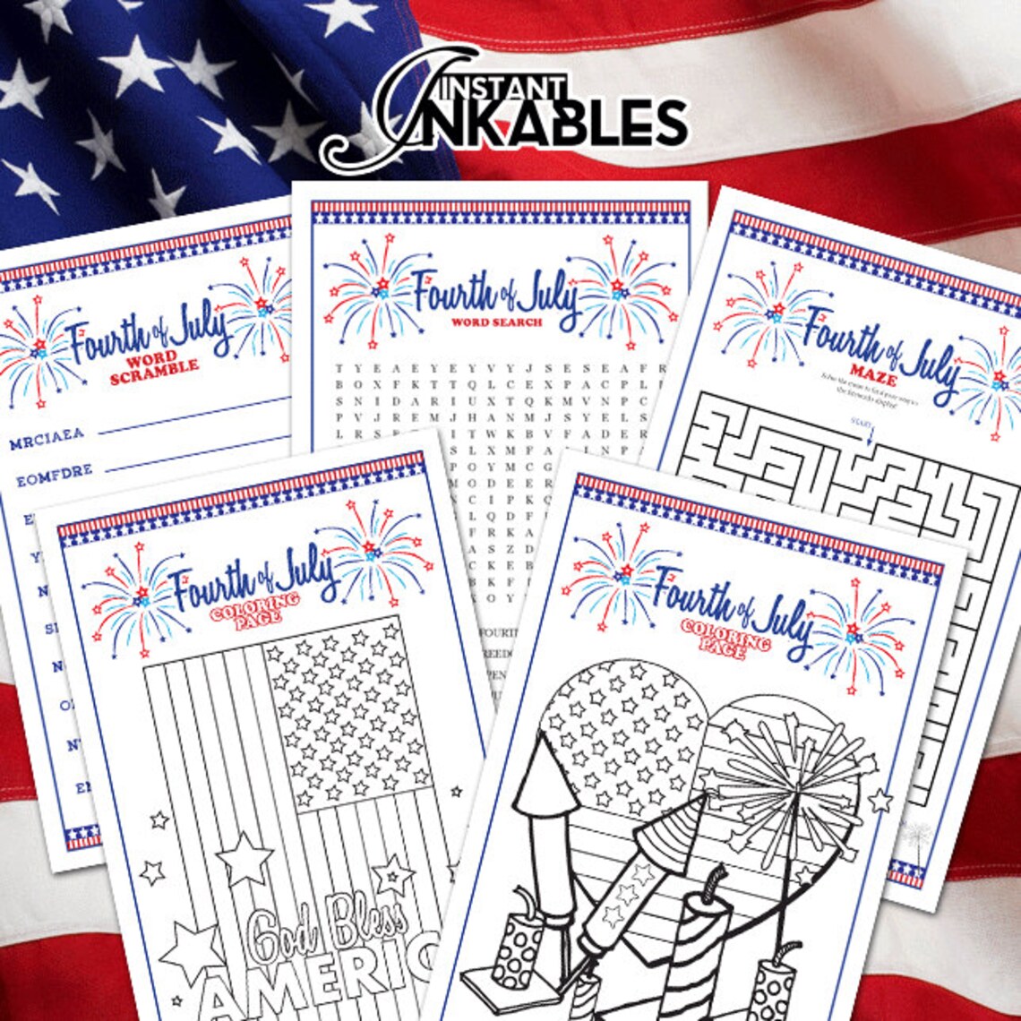 July 4th Party Printable Activity Sheets Kids Games 4th of - Etsy