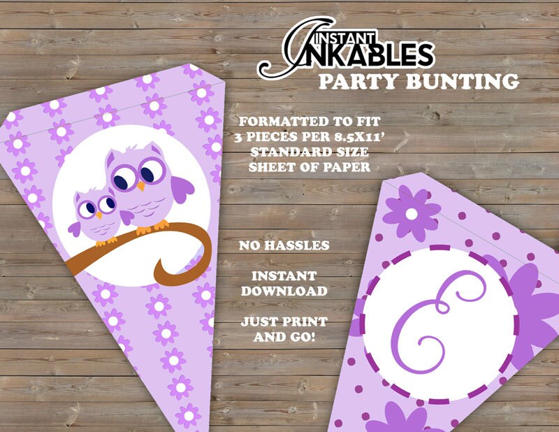 Lavender Owl Theme Baby Shower Bunting, Baby Shower Banner, Owl Baby ...
