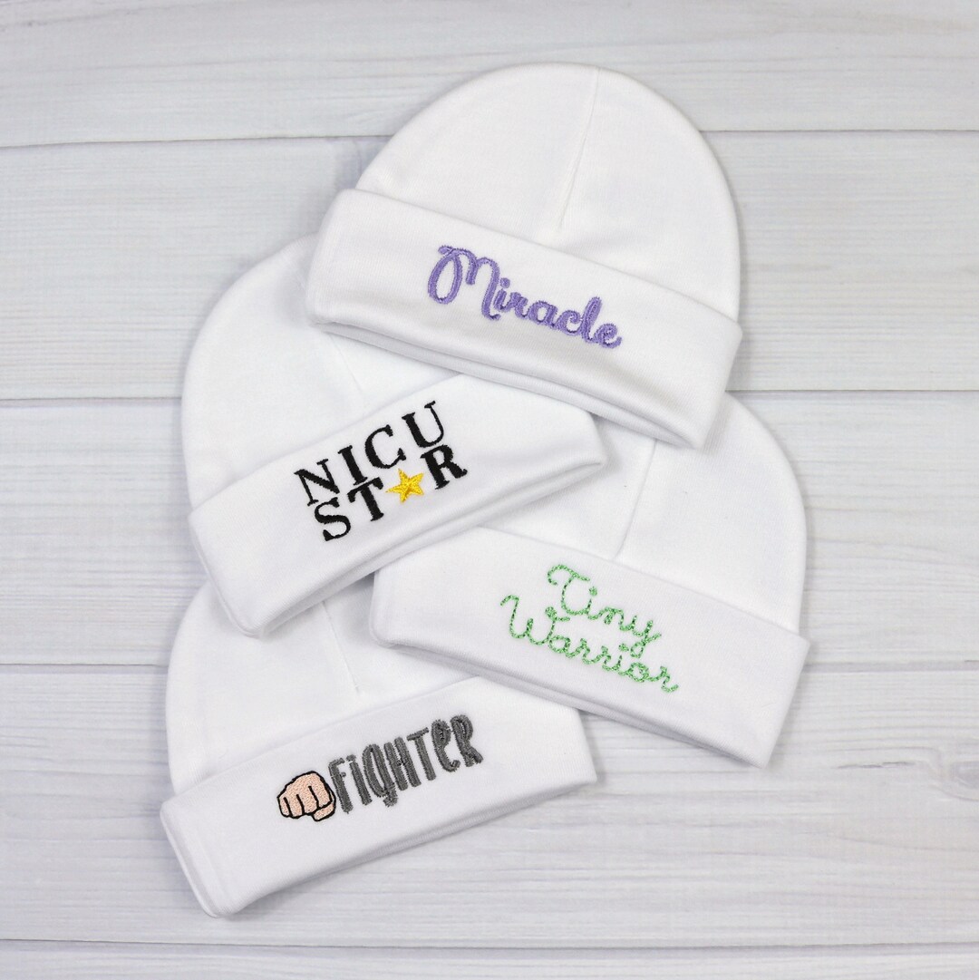 NICU Preemie Hat Set: Embroidered Baby Beanie | Sizes Micro Preemie ...