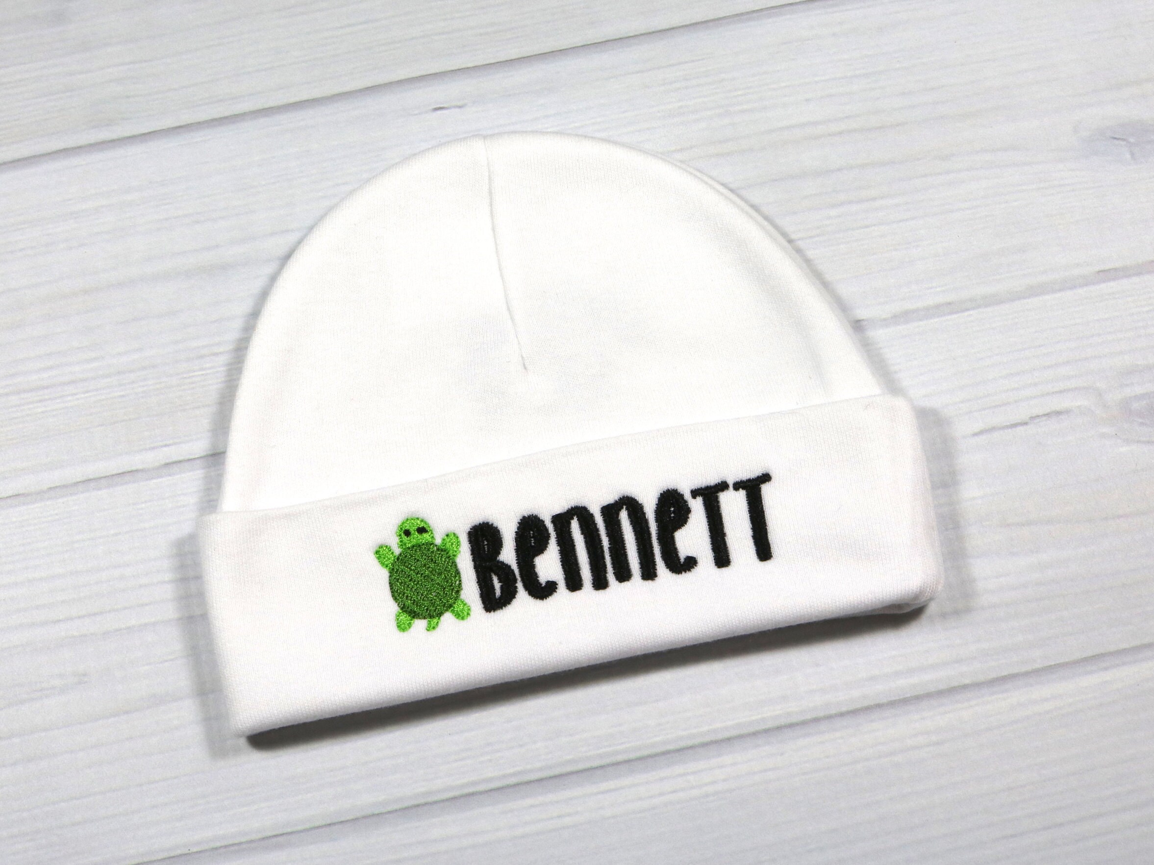 Personalized baby hat with embroidered turtle micro preemie | Etsy